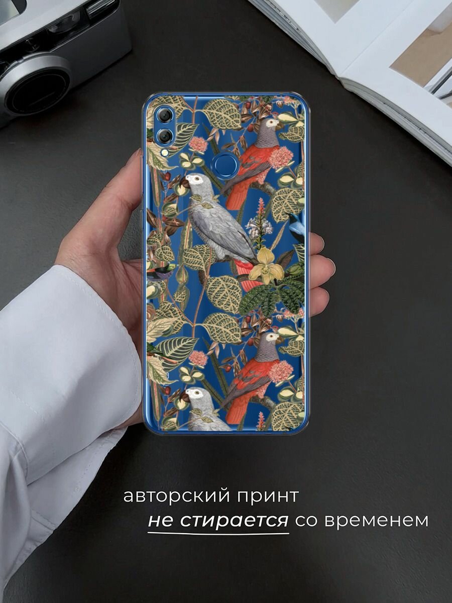 Чехол на Honor 8X / Хонор 8Х с принтом "Tropical pattern", прозрачный — фото 1