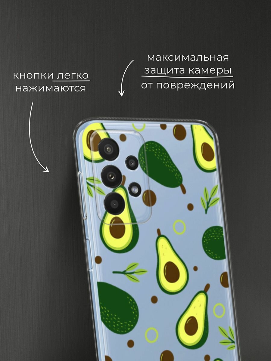 Чехол на Samsung Galaxy A23 / Самсунг Галакси А23 с принтом "Авокадо паттерн", прозрачный — фото 1