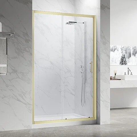 Душевая дверь в нишу Veconi Vianno VN-55G 120 см, профиль брашированное золото, стекло прозрачное VN55G-120-01-C8