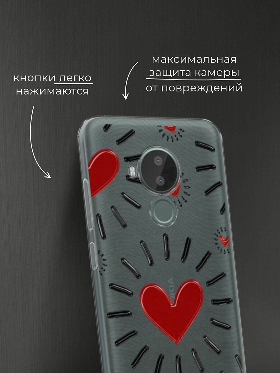 Чехол на Nokia C30 / Нокия C30 с принтом "Бордовые сердца паттерн" — фото 1