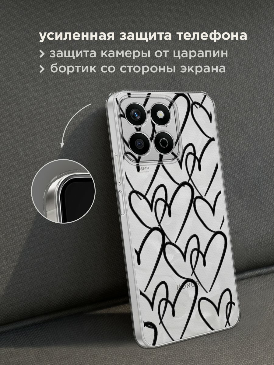 Чехол на Honor X7c / Хонор X7c с принтом "Hearts doodle black 1" — фото 1
