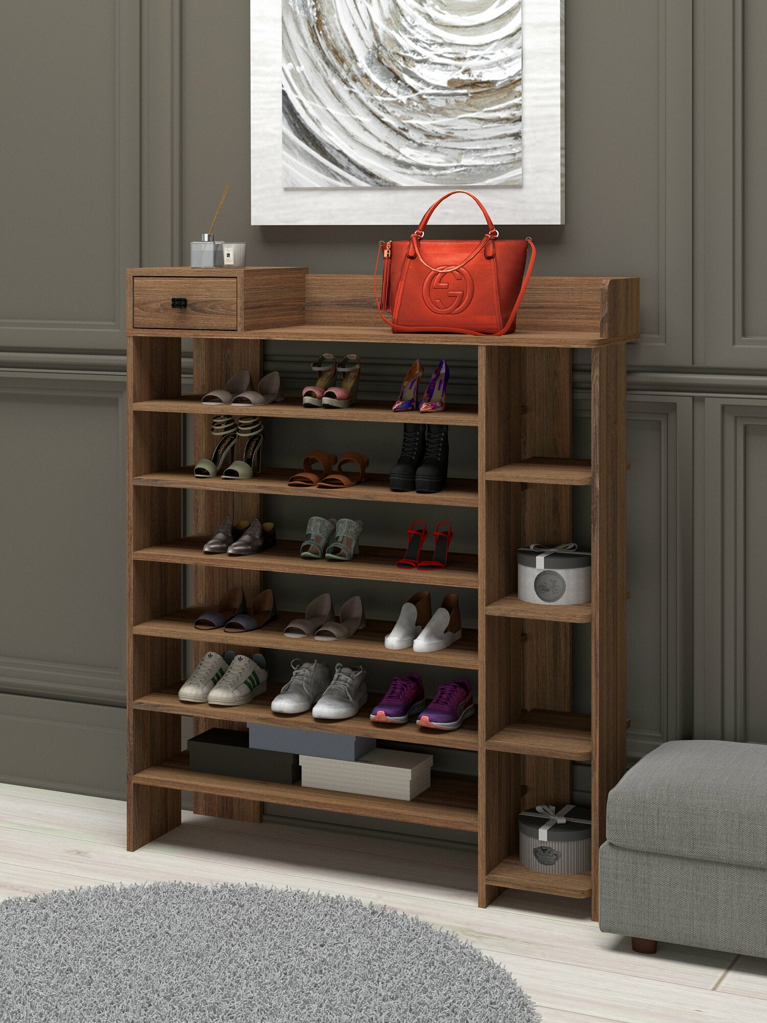 Есэндвич Депо-3 Полка для обуви с ящиком 110х30х130 см (Дуб Аризона)