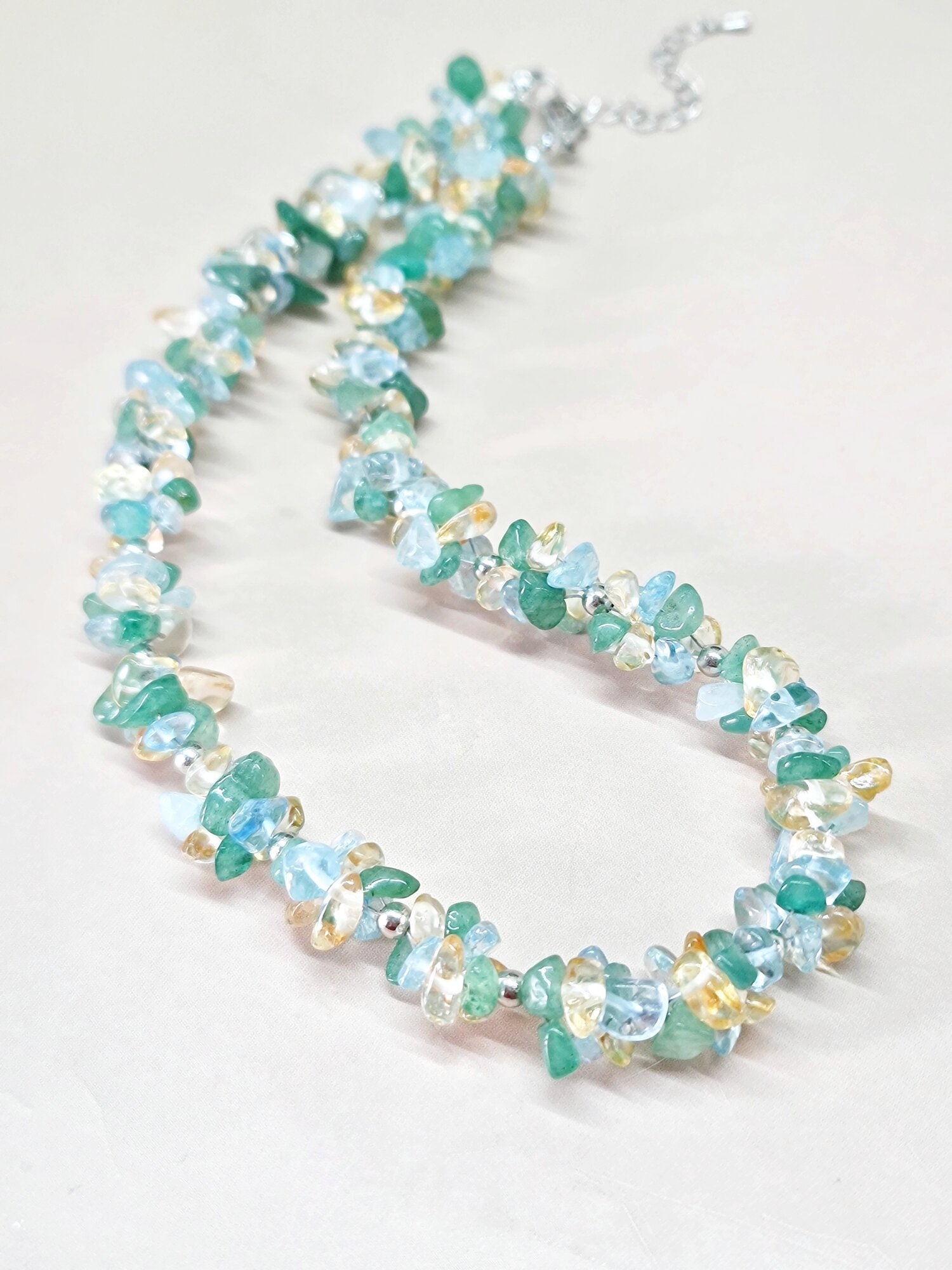 Чокер, аквамарин, цитрин, нефрит