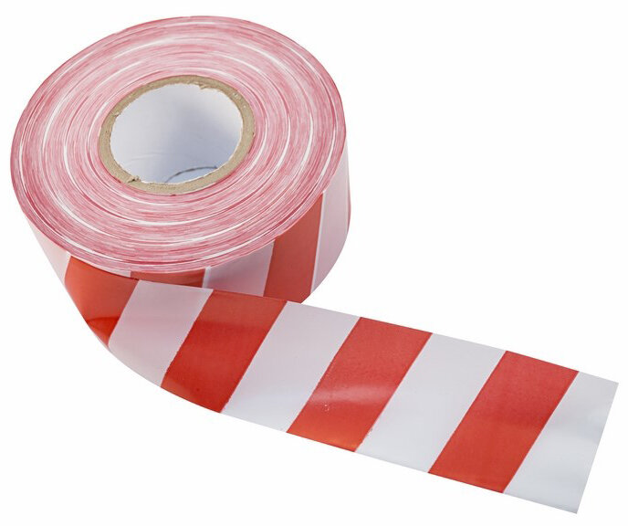 Лента сигнальная 75ммх100м цвет белый/красный (5)