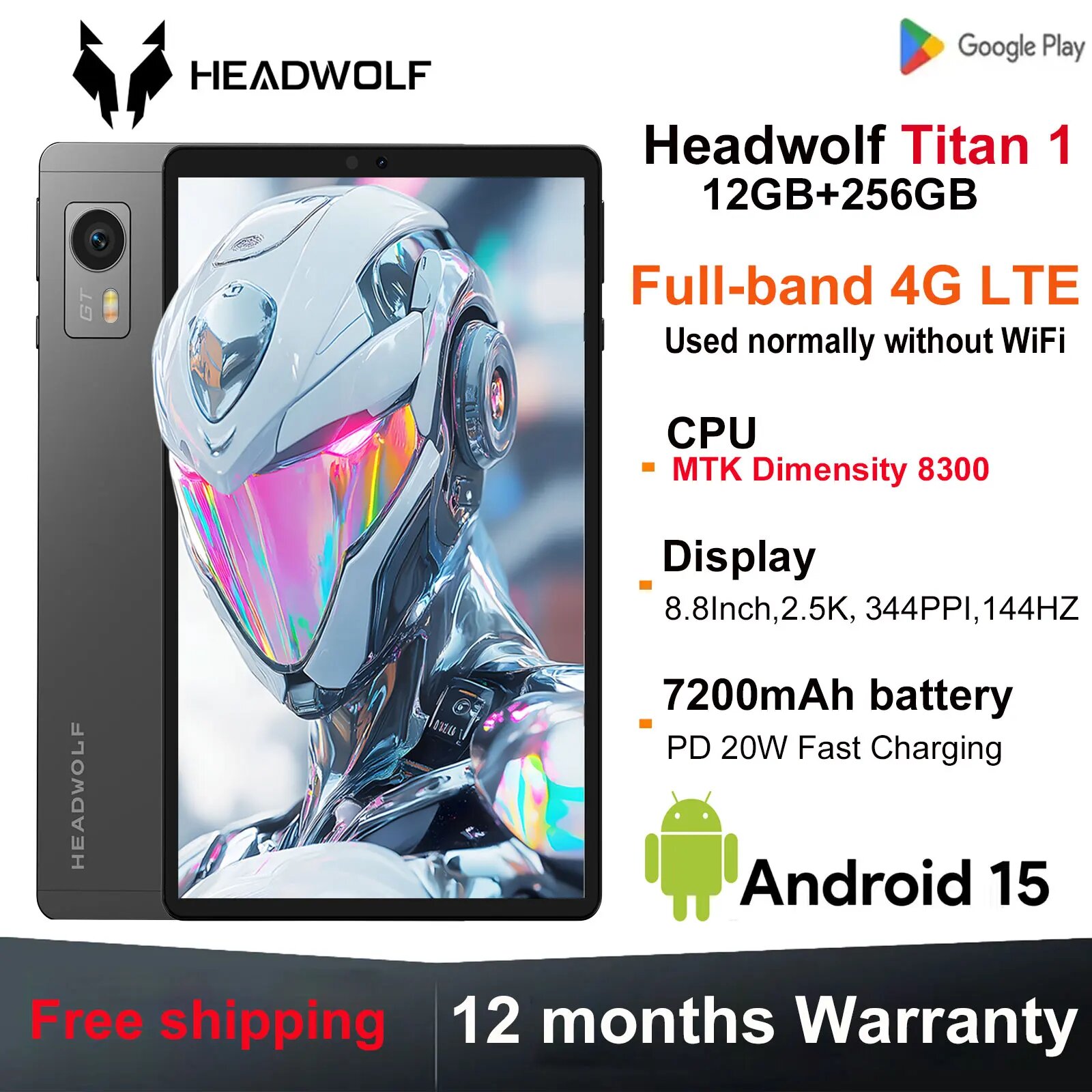 Планшет Headwolf, 8", 8/256ГБ, Wi-Fi+4G, Android — фото 1