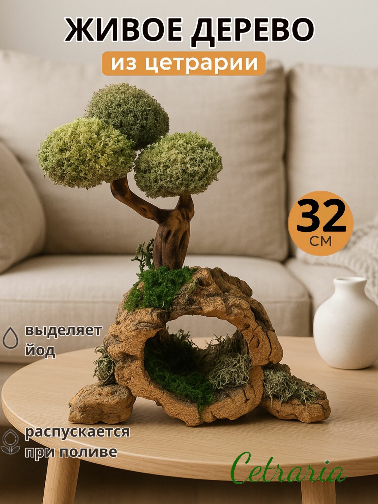 Интерьерное Декоративное Дерево из мха Цетрарии