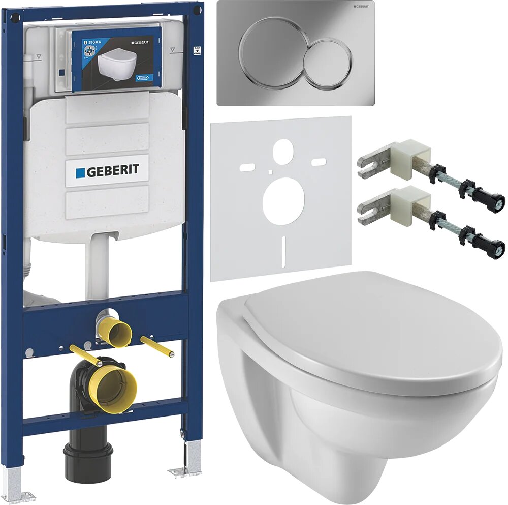 Комплект Унитаз подвесной Jacob Delafon Patio EDV102-00 / Крышка E4267 / Инсталляция Geberit Duofix UP 320 111.300.00.5, Кнопка Sigma хром, Крепления к стене, Шумоизоляция