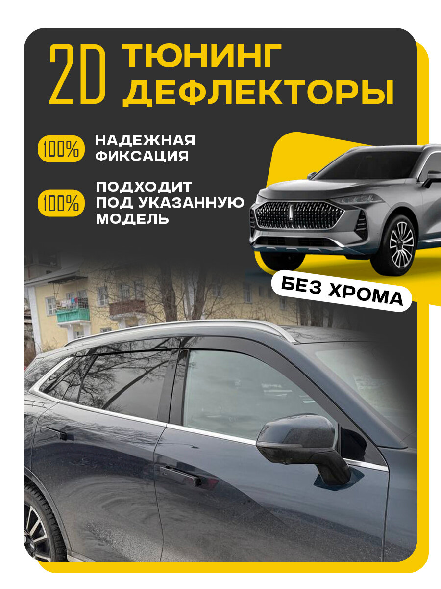 Плоские тюнинг дефлекторы для окон Wey 05 (2023-2025) 1 поколения / Ветровики для Вей 05 1 поколение. Комплект 6 шт.