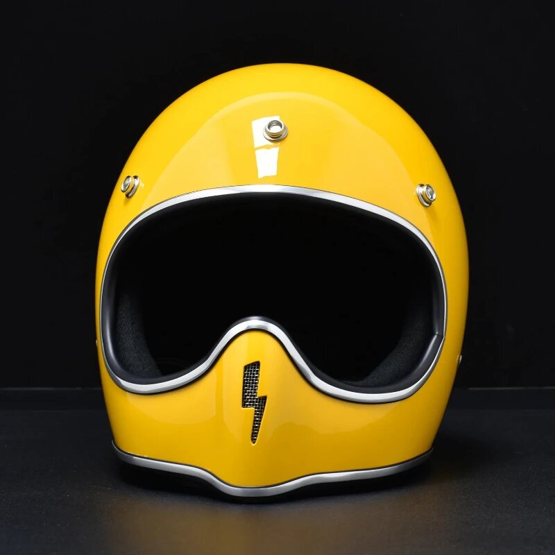 Ретро мотоциклетные шлемы ручной работы из стекловолокна DOT Classics Cafe Racer Желтый, L, C gloss