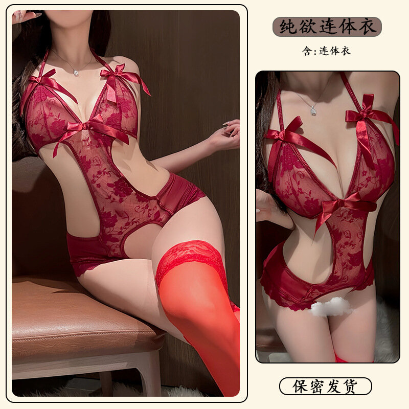 Сексуальное нижнее белье, кружевной боди с открытым шаговым швом, соблазнительно и подходит для маленькой груди, не нужно его снимать.