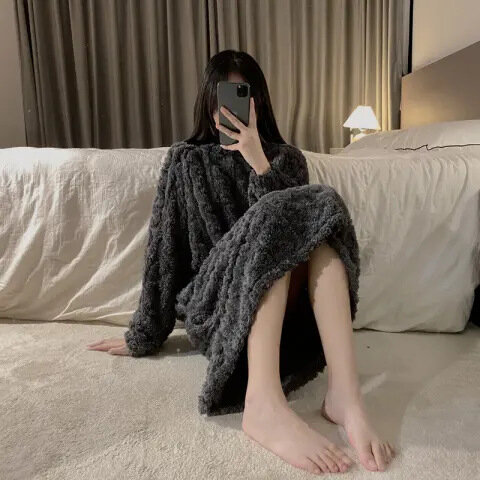 Милая фланелевая пижама для девочек, зимний новый стиль 2025 года, домашняя одежда из кораллового флиса, женский комплект из двух предметов, размер：XL