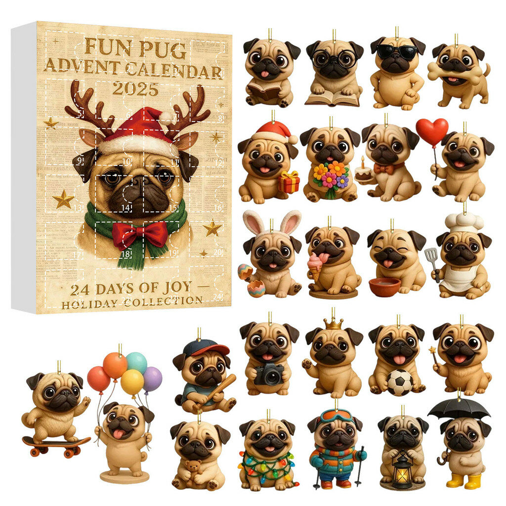 Christmas pug cat horse corgi series acrylic advent calendar with 24 pets for holiday decor and gift dog c
