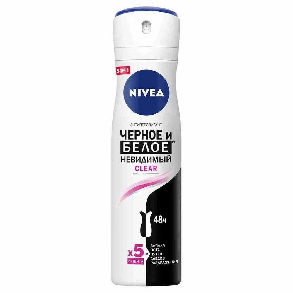 Дезодорант-антиперспирант спрей NIVEA Черное и Белое Невидимый Clear, 150 мл
