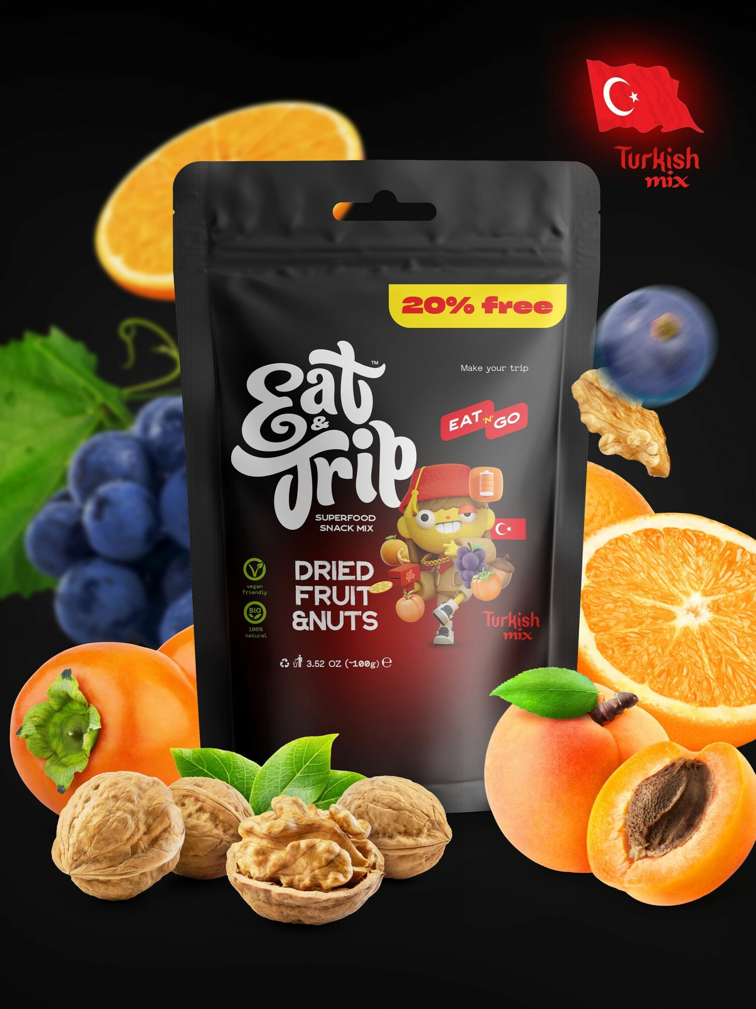 Набор из сухофруктов Eat&Trip "Турецкий" (апельсин курага изюм хурма грецкий орех). Смесь. Снеки. Snack-mix dried fruits
