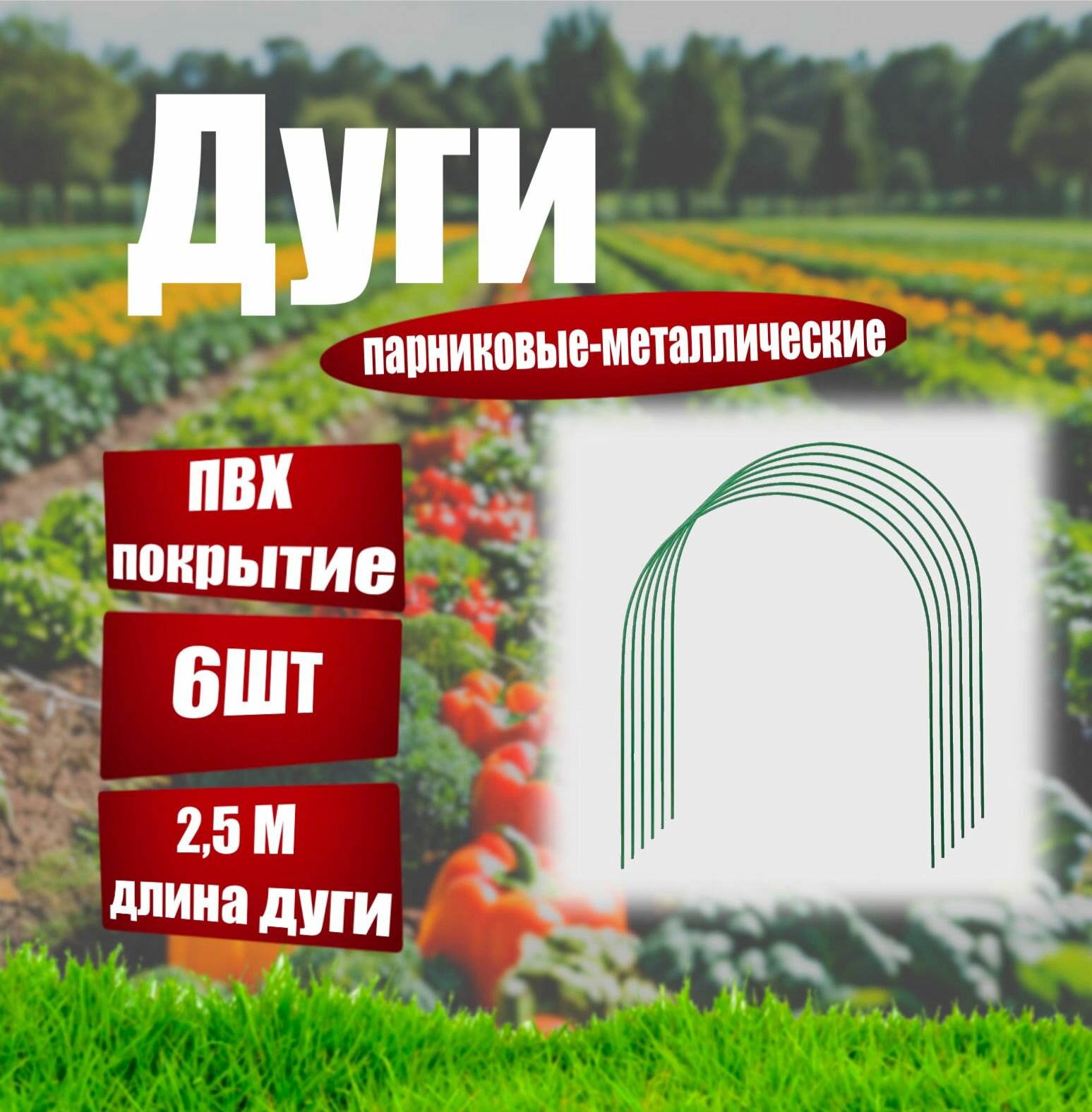 Дуги для парника металлические (прутья для грядок) комплект 6 шт длина 2.5 м