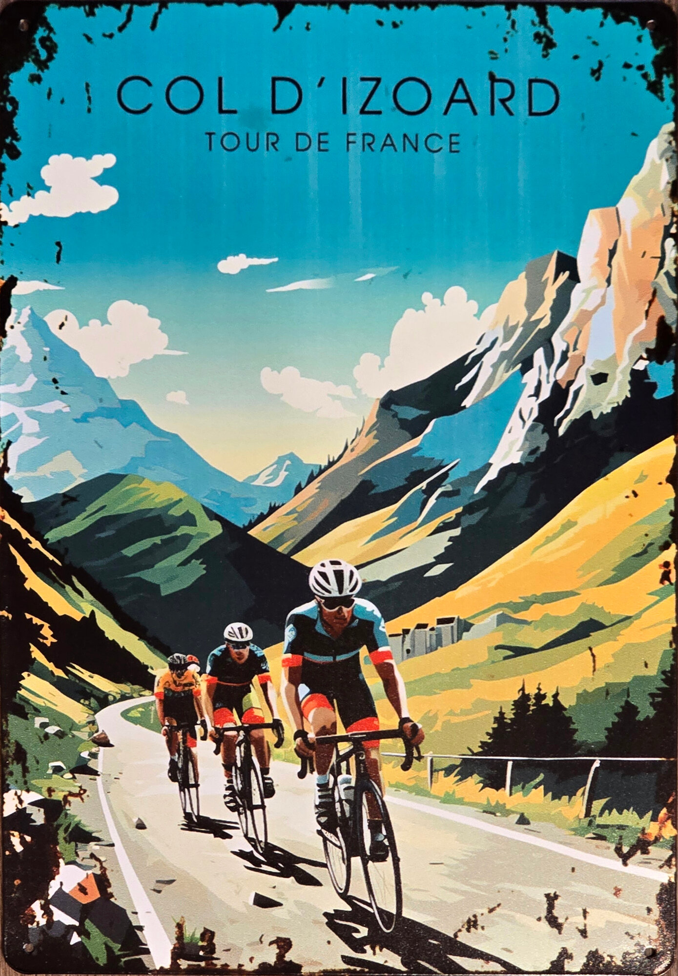 Металлическая интерьерная табличка велоспорт Tour de France Col d'Izoard 20 х 30 см