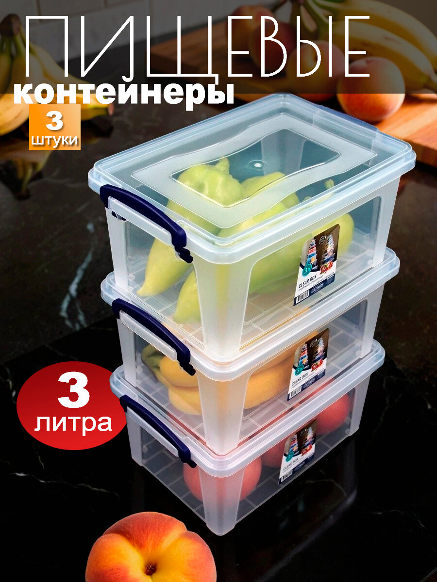 Контейнеры для хранения и еды, посуда набор для кухни и дорожный, 3 л, 3 шт.