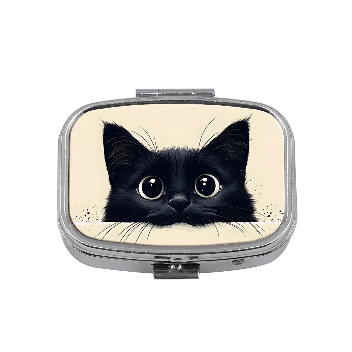 Таблетница металлическая с черным котенком, цвет 2