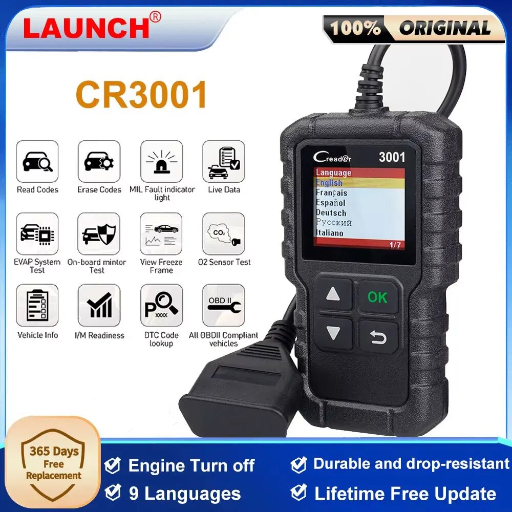 LAUNCH X431 CR3001 OBD2 сканер автомобильный полный OBD2 диагностический инструмент сканер кодов Бесплатное обновление PK ELM 327
