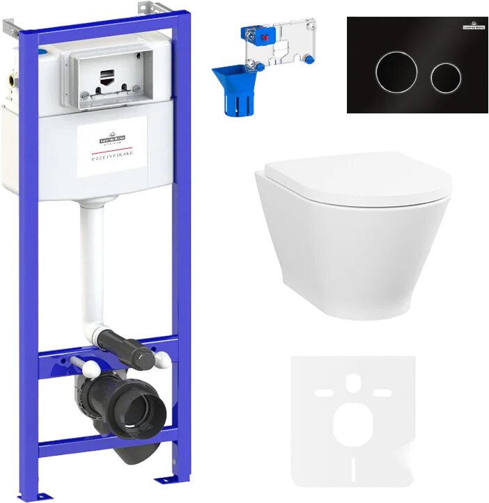 Комплект Lavinia Boho Унитаз подвесной Elegant Rimless 3308101R / Крышка-сиденье Elegant 33290700 с микролифтом / Инсталляция RelFix 38010010, Кнопка RelFix 380502MB матовая черная, хром, Дозатор RelFix 38040010