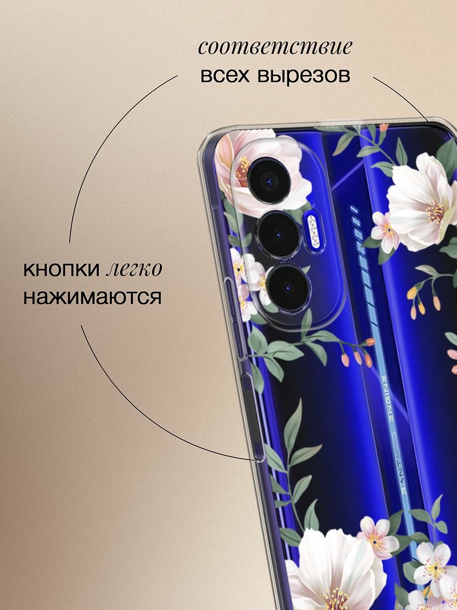 Чехол на Tecno Pova 3 / Текно Пова 3 с принтом "Beautiful white flowers", прозрачный — фото 1