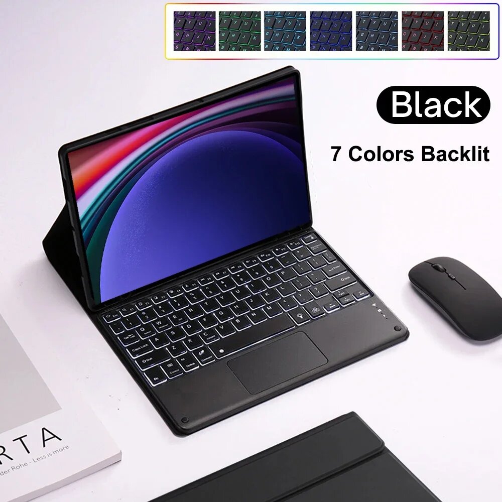 Чехол для Samsung Galaxy Tab S9 Ultra с Bluetooth-клавиатурой Russian keyboard, Black D Backlit