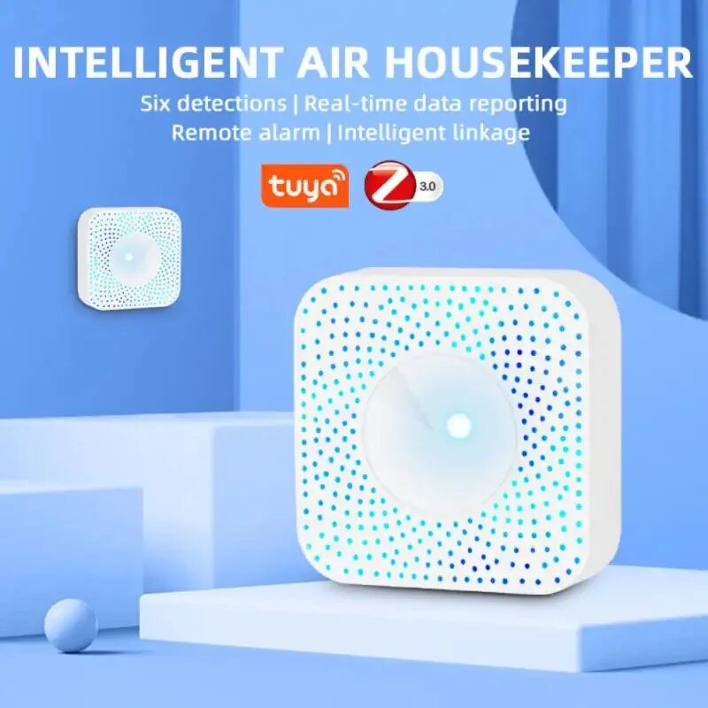 Tuya Zigbee WIFI 6 в 1, умный детектор воздушной коробки PM2,5, датчик газа CO2, формальдегид, воК, температура, влажность, датчик формальдегида 6in1 Zigbee Version