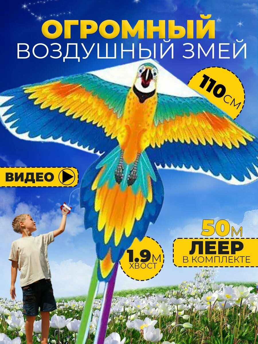 Воздушный Змей для ребенка большой Попугай