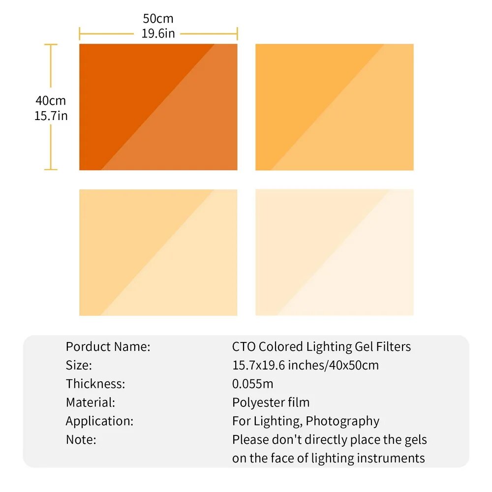 Meking 16x20 дюймов осветительные гели CTO фото фонари гелевые фильтры прозрачные листы для коррекции цвета для фотографии