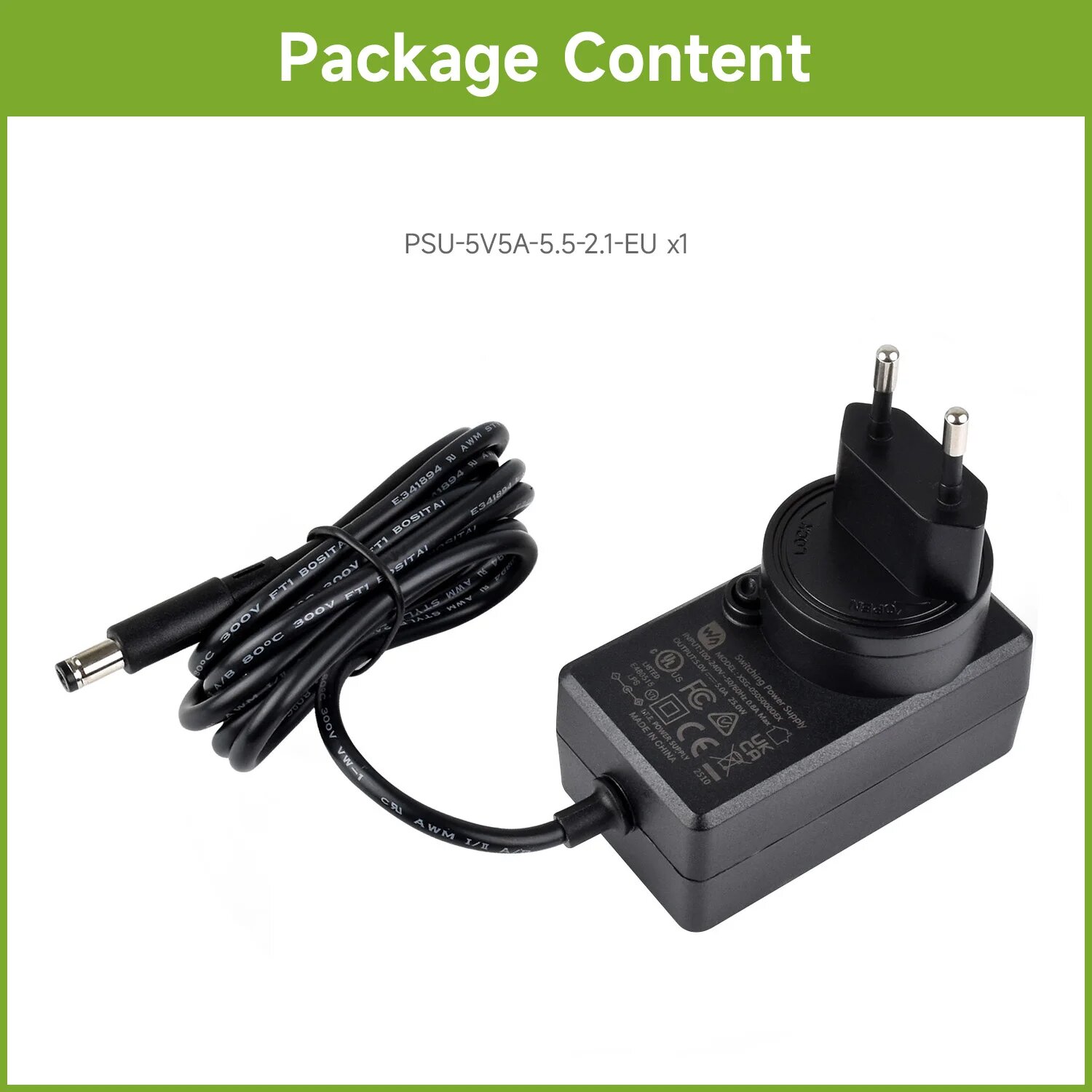 Waveshare Адаптер питания PSU-5V5A-5.5-2.1 EU Power Plug