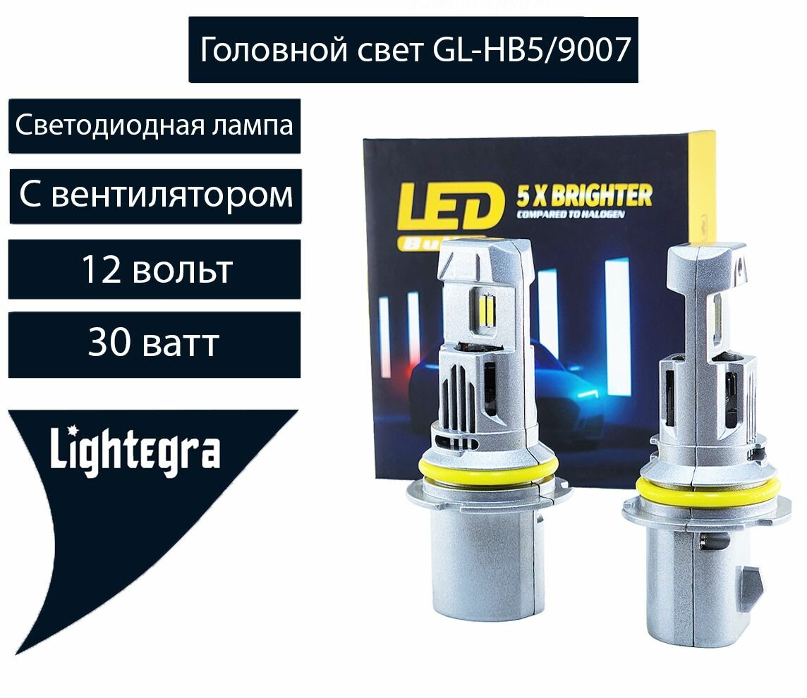 Светодиодная лампа HB5/9007 (LED) c вентилятором. серия GL 12 В 30 Вт 6000К, 2 шт