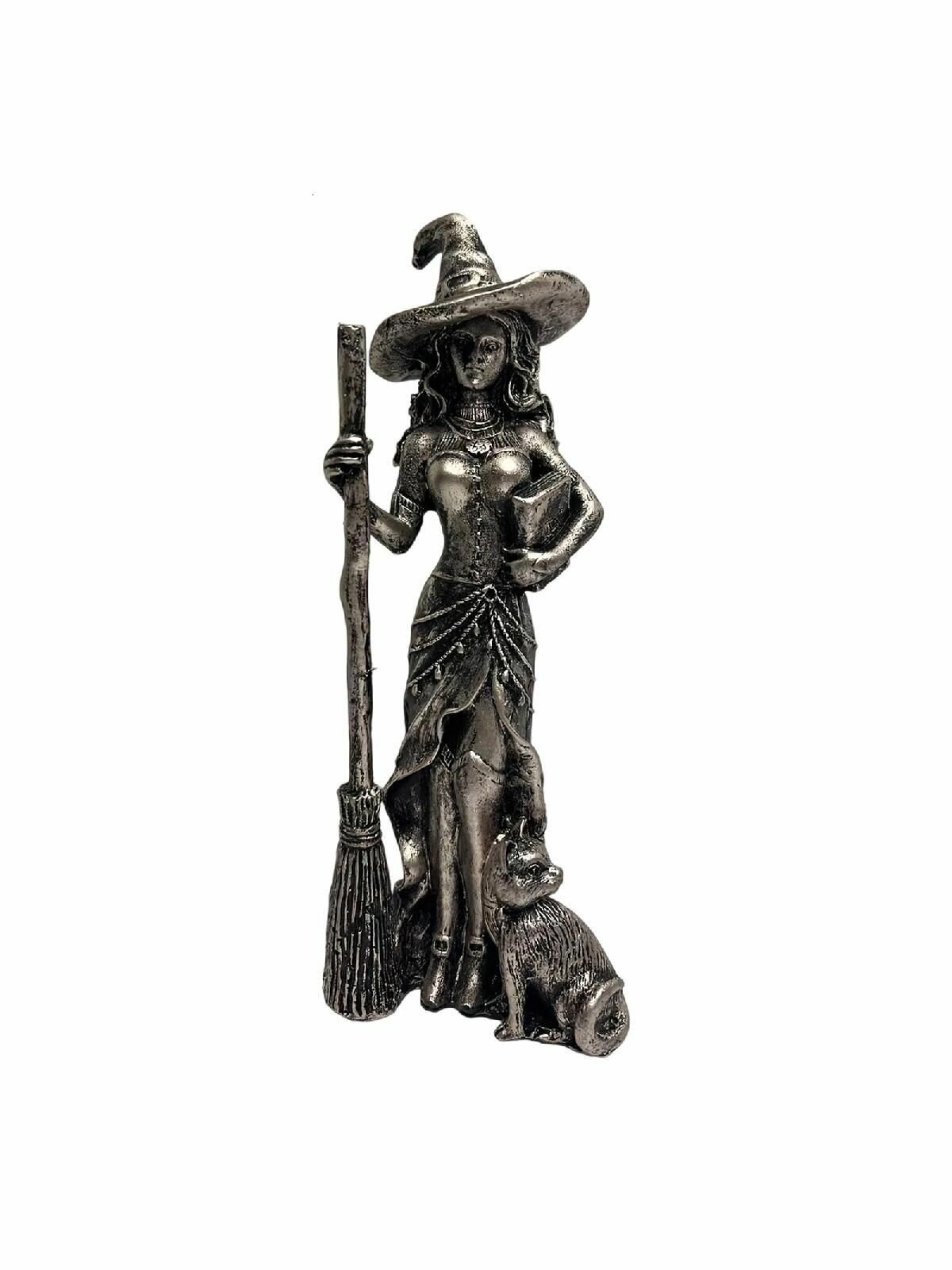 Статуэтка, Статуя Готической Ведьмы-Украшение В виде Ведьминой Метлы Из Смолы С Луной и Пятиконечной Звездой-M-Серебро