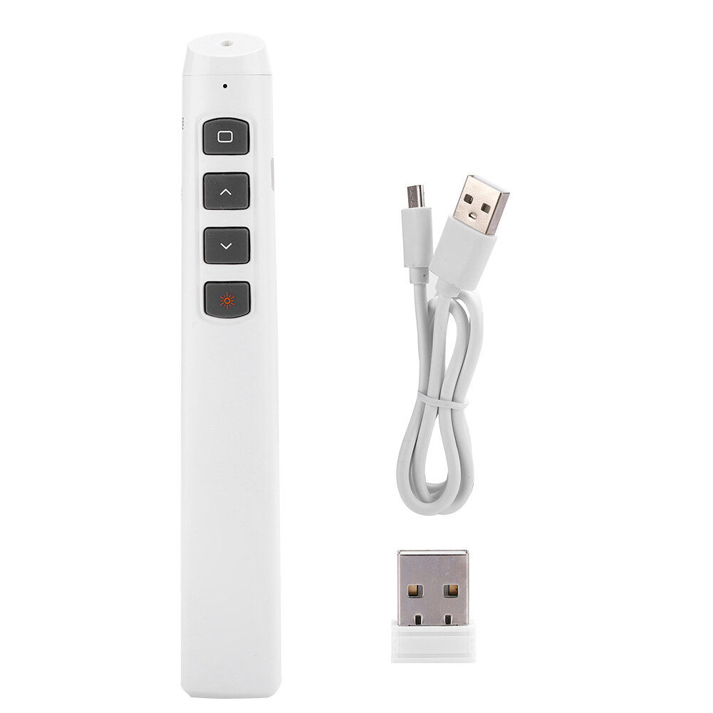 Презентер с пультом ДУ для перелистывания слайдов, белый корпус, USB-зарядка,