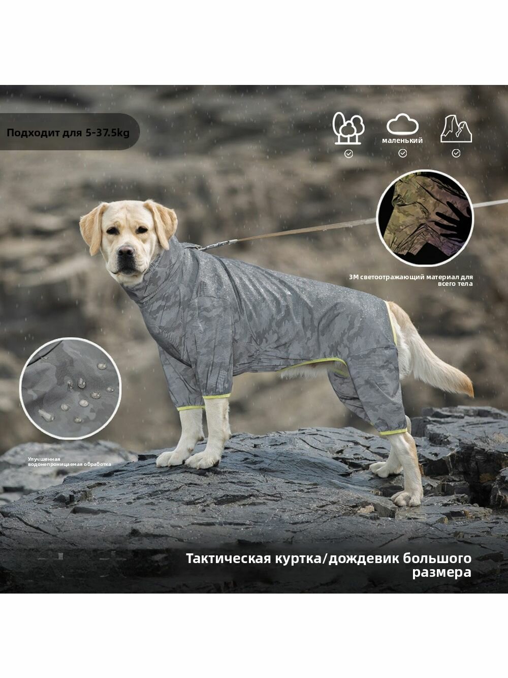 Дождевик для собак среднего и крупного размера, непромокаемый для четвероногих