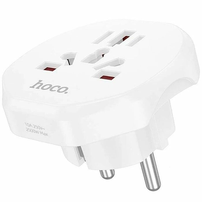 Переходник 220в Hoco AC6 Universal евро вилка на EU/UK/US/CN/AU/NZ универсальный 10А - белый