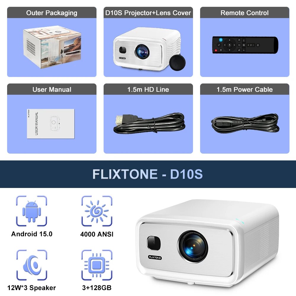 FlixTone D10S Проектор 4000 ANSI D10S