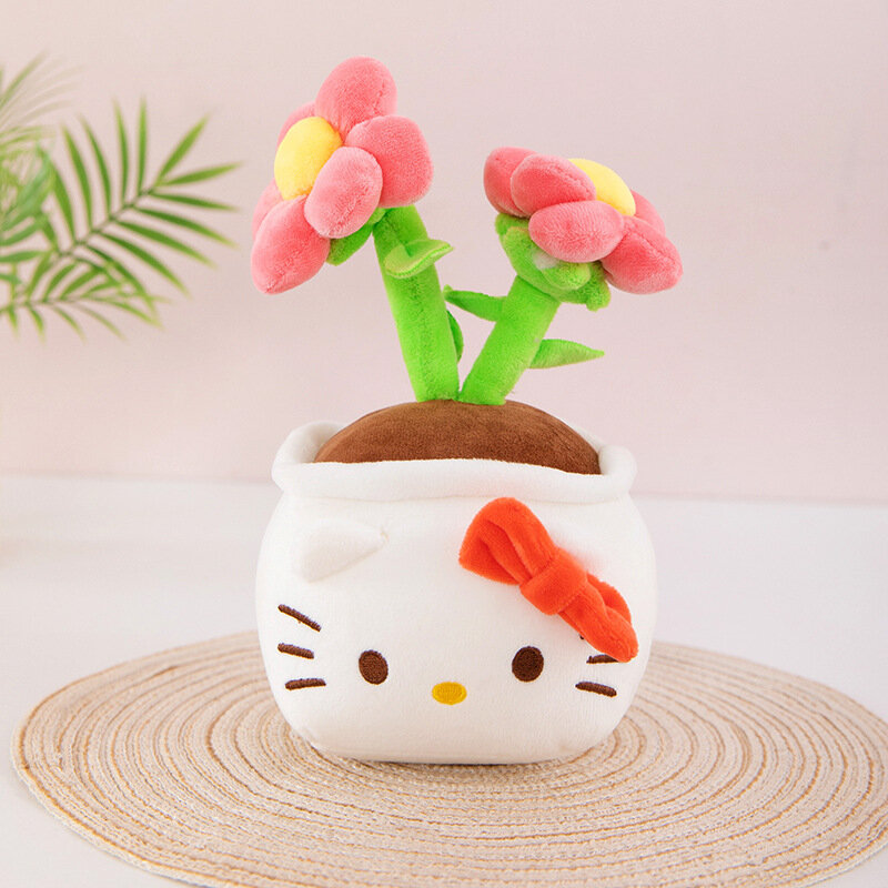 Hellokitty цветок в горшке кукла растение плюшевая игрушка настольные украшения украшение пятно оптовая продажа