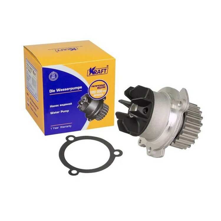 Насос водяной (помпа) с пластиковой крыльчаткой для ВАЗ 2190 Лада Калина, Гранта (KRAFT)