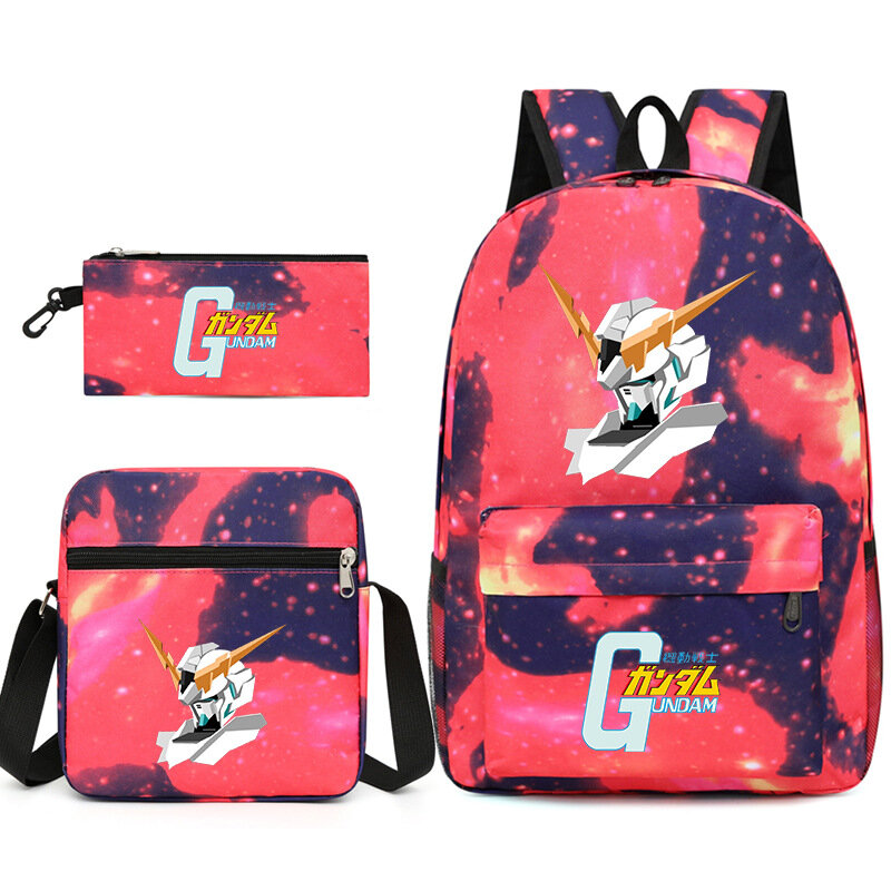 Мобильный костюм Gundam Мобильный костюм Gundam, школьная сумка из трех предметов, повседневный рюкзак для мужчин и женщин, студенческий принт