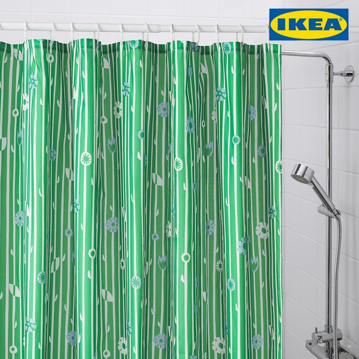 Занавеска для душа с зеленым цветочным узором, 180 x 200 см, IKEA BOLLBUDDLEJA