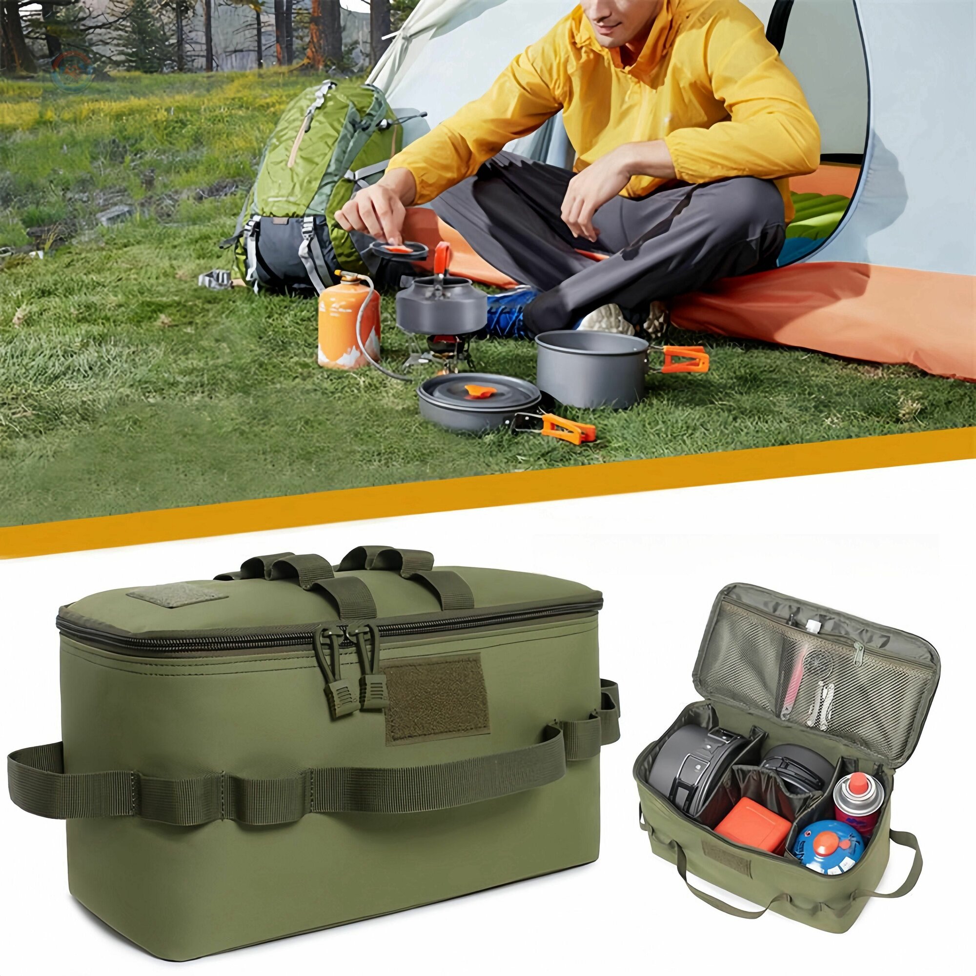 Складной туристический шкаф для кемпинга и пикника, вместительная сумка для хранения бензобака и инструментов, устойчивая к царапинам, с внешними ремнями и сетчатым карманом