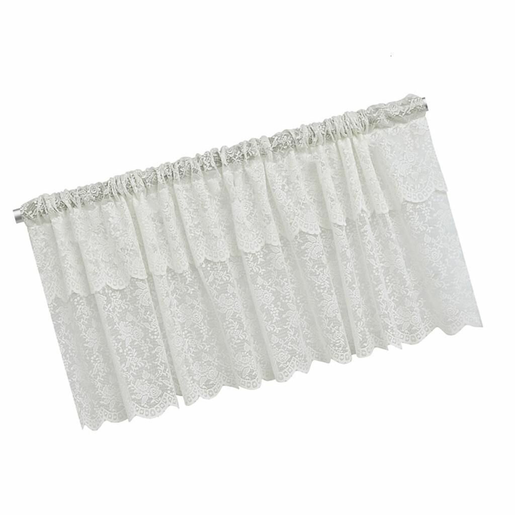 1 короткая занавеска из французского кружева с цветочным рисунком-140х45 см