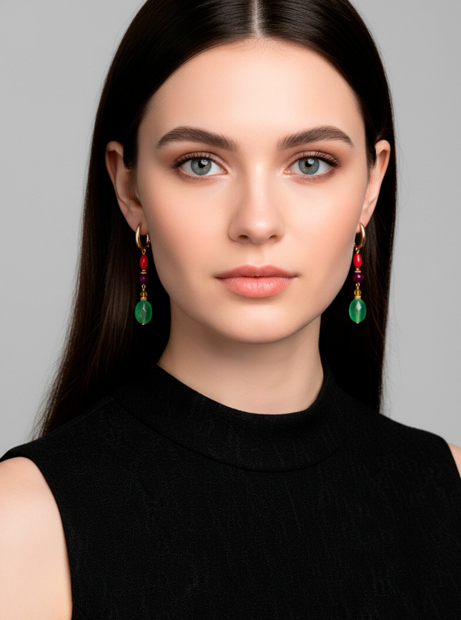 Серьги Diana Savitskaya, халцедон, кварц, желтый, красный, фиолетовый — фото 1