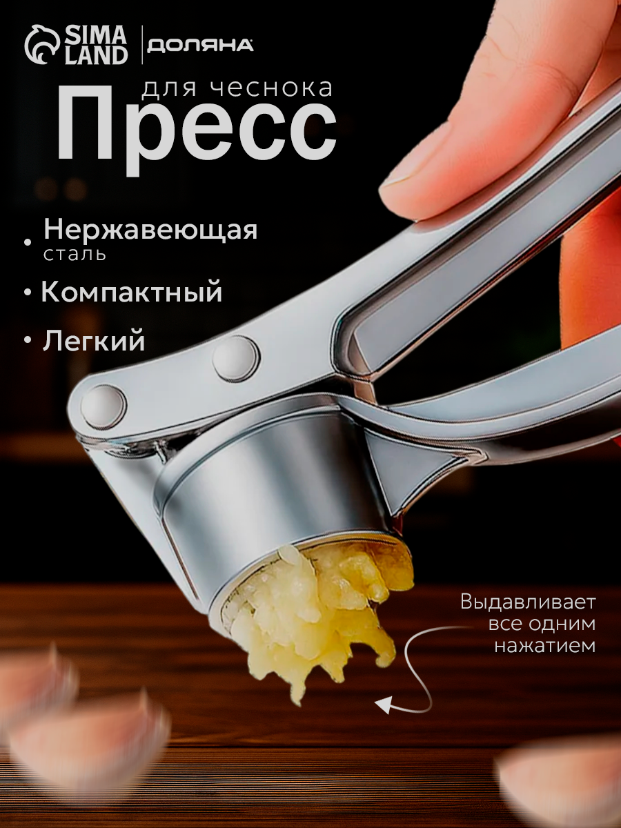 Пресс для чеснока из нержавеющей стали Доляна «Эрнест», 15 см, цвет серебряный