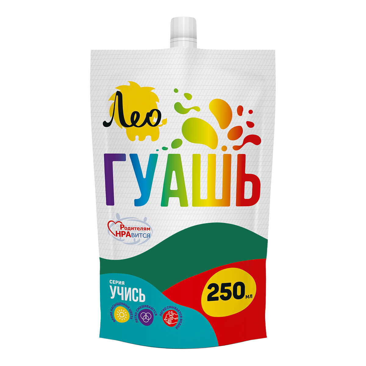 Гуашь художественная для детей ЛЕО Учись 250мл Изумрудная 606 в герметичной упаковке