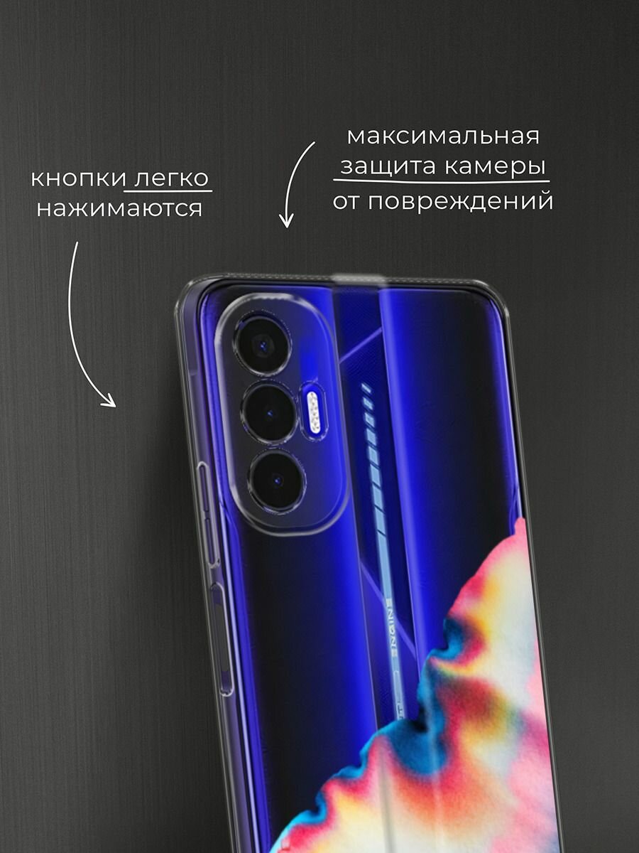 Чехол на Tecno Pova 3 / Текно Пова 3 с принтом Розовая акварель, прозрачный — фото 1