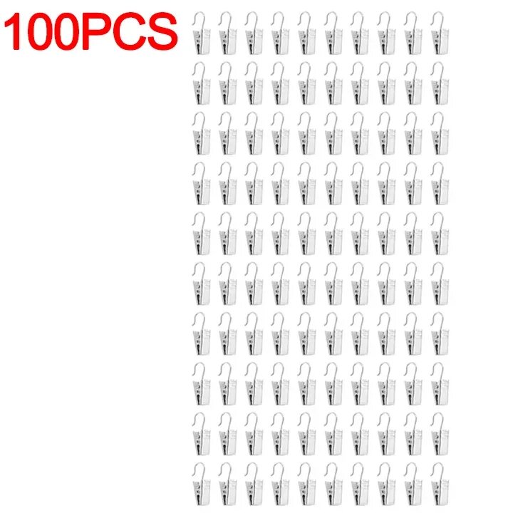 Зажимы для штор металлические, 100PCS, серебристые