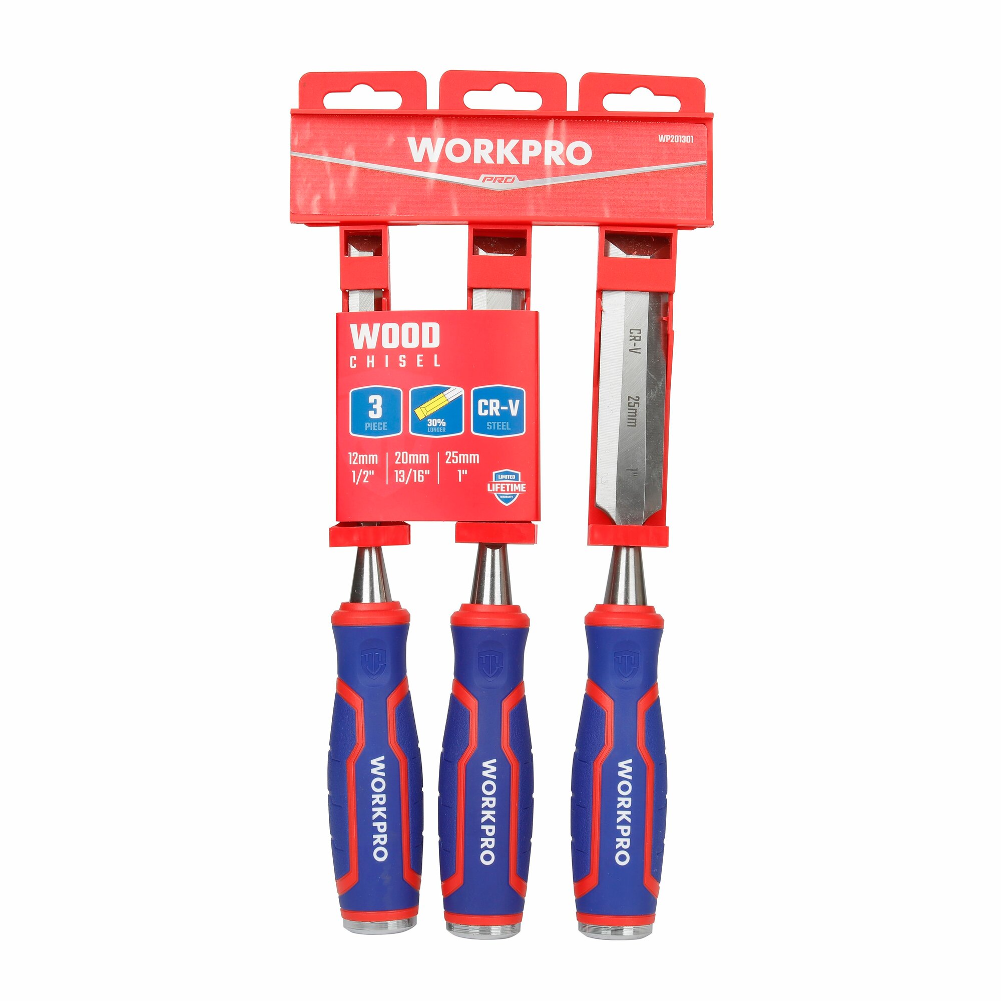 Набор стамесок 3шт по дереву ударные (10,12, 25мм) СR-V двухкомп. рук. WORKPRO