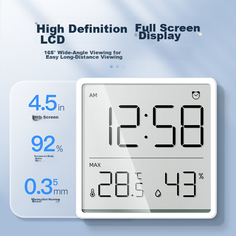 Mashi Thermometer Clock, High-Precision Home Indoor Temperature Meter, Baby Room Magnetic Wall-Mounted Hygrometer, White