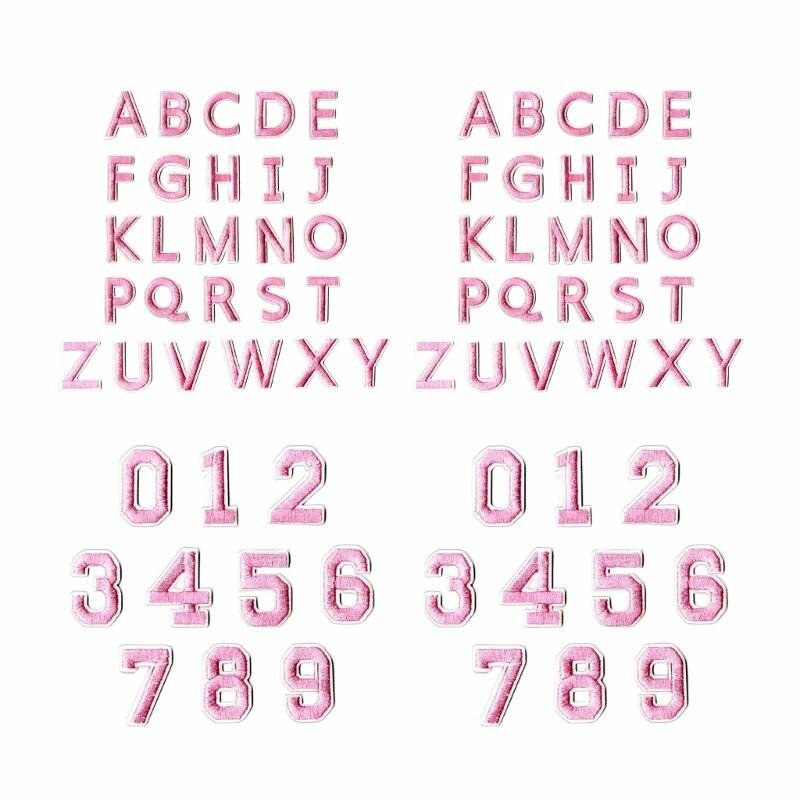 72 Вышитые буквы и цифры для рюкзаков и шляп, Розовый